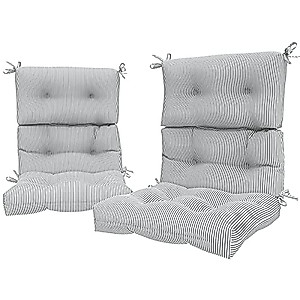 LVTXIII Outdoor 44x22-inch High Back Chair Cushions, Patio Solid Tufted Adirondack Chair Seat Cushions, Seasonal Replacement Rocking Chair Cushion with Ties, Set of 2, Strip Grey