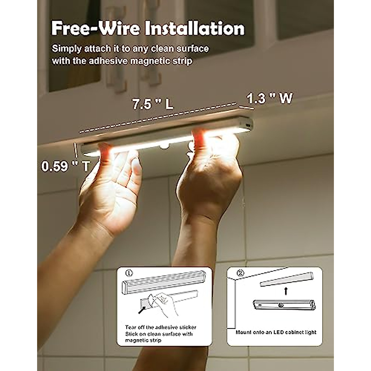 SZOKLED 20LED Under Cabinet Lights Remote Control, Dimmable Under Cabinet Lighting Wireless, Rechargeable Under Counter Lights for Kitchen, Shelf, Hallway, Display, Stairs, Multiple Colors 4 Pack