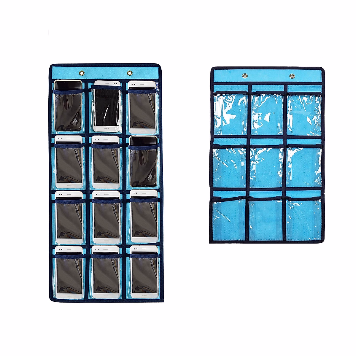NIMES Hanging Closet Underwear Sock Jewelry Storage Over The Door Classroom Cell Phone Calculator Organizer Clear Pockets (BLUE-12 & 9 POCKETS PACK)