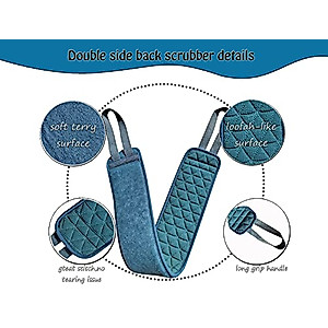 3 Pcs Loofah Back Scrubber with Exfoliating Gloves mitt,Double-Sided Exfoliating & Cleansing Back Scrubber for Shower,Removes unwanted Dead Skin, Dirt and Grime.Back Washer.XIWUMOER(3 PCS Set)