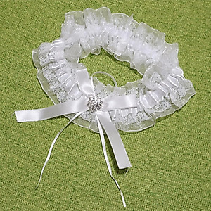 Wedding Garters for Bride Lace Bridal Garters with Bow Stretch Party Leg Garter Belt (White)