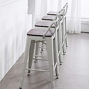 HAOBO Home Modern Industrial Metal Bar Stool Counter Height Stools [Set of 4] Stackable Dining Chair (24", Low Back White Wooden Seat)