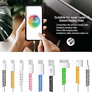 Fanoshon 35 PCS Charging Cable Protectors Charger Cord Savers for iPhone Cables, Spiral Silicone USB Cable Ends Markers Covers for Most Cellphone and Tablet Data Lines (with 4 pcs Desk Cable Drops)