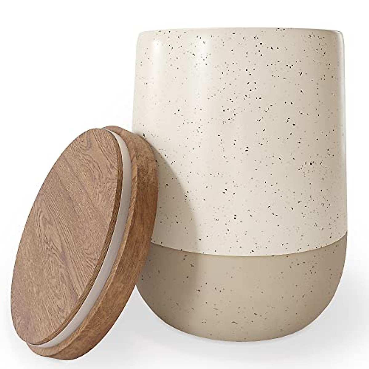 Barnyard Designs S/3 Ceramic Bathroom Canisters, Apothecary Jars with Lid, Qtip Holder Bathroom Set Cotton Ball Holder Jar for Bathroom Storage, Decorative Bathroom Jar with Lid, Spa Decor, 4.75x6, Beige