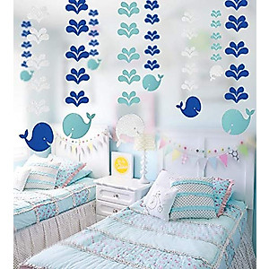 Blue Whale Hanging Paper Decoration (6pcs) - Ocean Theme Hanging Paper Party Streamers for Kids Bedroom Decoration, Ocean Sea Life Ceiling Paper for Baby Shower Party Supplies