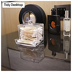 Qihomy Square Cotton Swab Storage Container - Transparent Apothecary Jars With Lids Unbreakable Cotton Ball Qtip Holder With 2 Types Take Out Ways Bathroom Canisters Jars