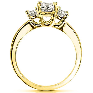Kobelli Emerald-cut Moissanite Three-stone Engagement Ring 1 5/8 CTW 14k Yellow Gold, Size 8.5