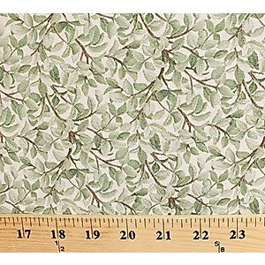 Cotton Beautiful Birds Green Leaves Branches Vines Tree Cream Cotton Fabric Print by The Yard (4311-cream)