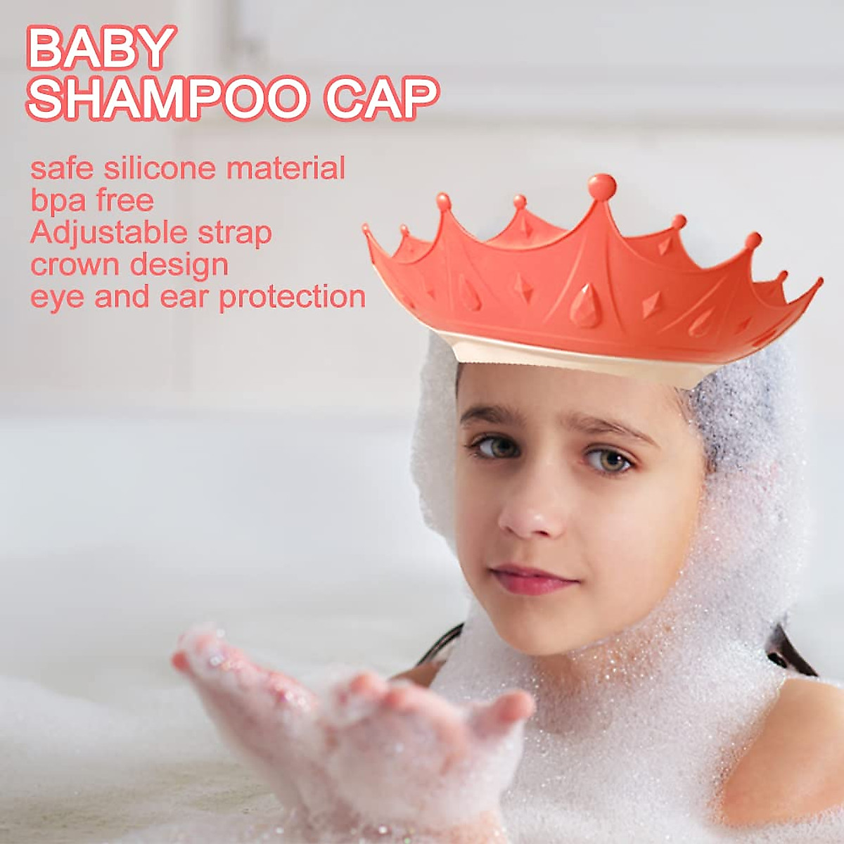 Baby Shower Cap Shield, Adjustable Silicone Shampoo Bath Cap Visor Cap Shower Cap for Kids Toddlers Infants Hair Washing Protect Eye Ear Bath 2 Pack (Blue+Pink)