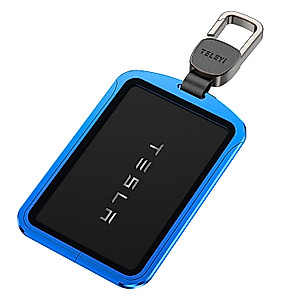Kwak's Card Holder Compatible for TESLA Model 3 for BMW 2021 New 3 Series/X7 Aluminum Alloy Key Cover Tempered Glass Cover All-inclusive Card Protection (Light Blue, Buckle)