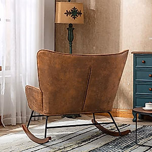 Henf Oversized Rocking Chair, Modern Velvet Rocker Armchair Loveseat Chair with Tufted High Back and Padded Seat Comfortable Accent Glider Rocker for Nursery Living Room Bedroom, Coffee