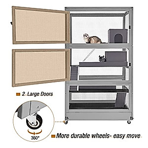 Ferret Cage Chinchilla Cage Large 4 Levels Critter Nation Cage Perfect for Ferret,Chinchilla, Rat, Squirrel, Lizard and Other Small Animal,Upgrade Anti-Chewing (Grey)