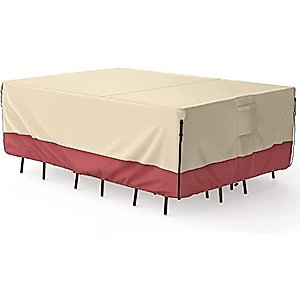 Heavy Duty Patio Furniture Covers, U-COMSO Outdoor Furniture Cover Waterproof Patio Table and Chair Coves Outdoor Sectional Cover, 124" W x 59"D x 29"H, Beige & Orange
