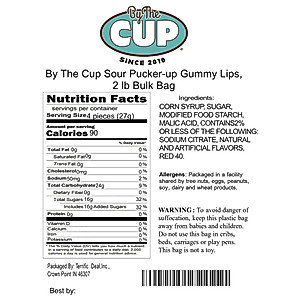 By The Cup Sour Pucker-up Gummy Lips, 2 lb Bulk Bag