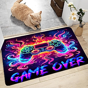 Manicer Neon Gaming Area Rug, Blacklight UV Reactive Game Controller Non-Slip Door Throw Rug Fluorescent Flannel Floor Mat Carpet, Glow in The Dark Play Mat for Bedroom, Playroom - 19.7" x 31.5"