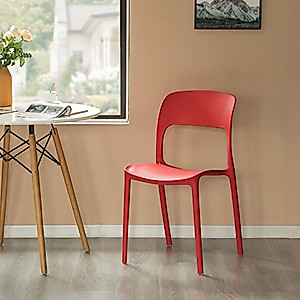 Fabulaxe Modern Plastic Outdoor Dining Chair with Open Curved Back, Red Set of 4