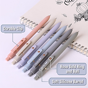 Mr. Pen- Retractable Gel Pens with Rose Gold Ring and Ball, 6 Pack, Morandi Barrels, Japanese Black Gel Pens, Fast Dry, Gel Pens Fine Point 0.5mm, Smooth Writing Aesthetic Pens for Journaling