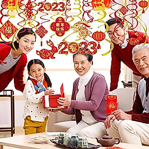 Chinese New Year Decoration Hanging Swirls, 30Pack 2023 Year of rabbit Ornaments Chinese Fu Character Décor Chinese Spring Festival Party Supplies