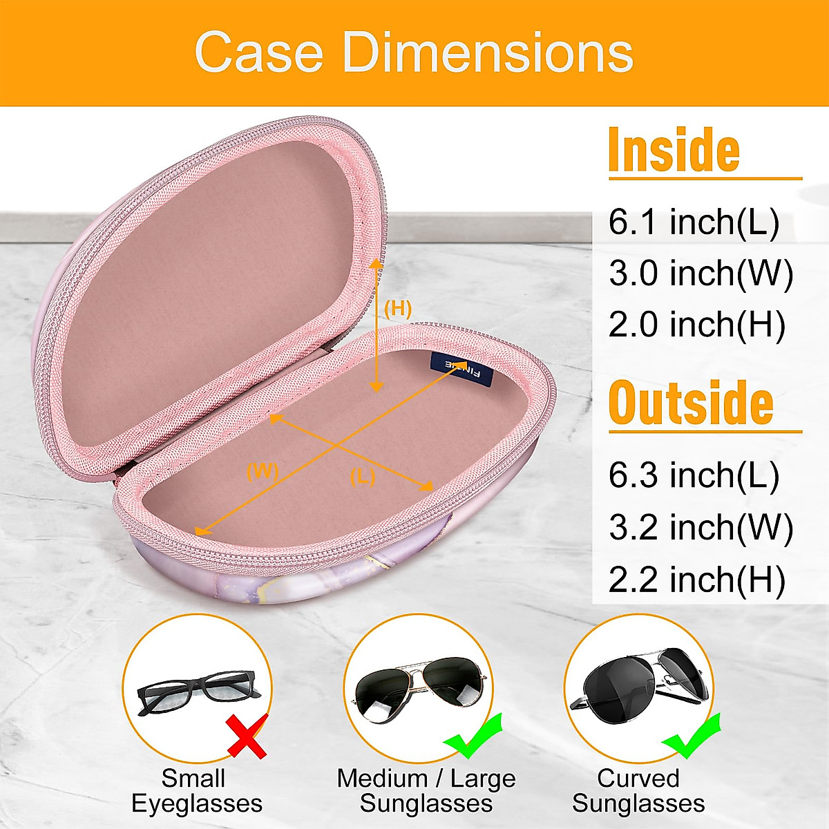 Fintie Sunglasses Case with Carabiner, Hard Shell Shockproof Sport Glasses Case Travel Zipper Eyeglasses Case, Glittering Marble