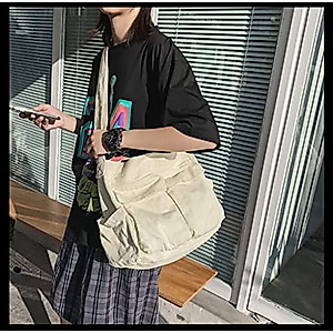 Unisex Canvas Crossbody Bag Hobo Messenger Bags Casual Bag Grunge Bag Shopping Shoulder Bag Large Tote Handbag Multi-pocket