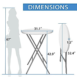 GUAGUA 32" Round Plastic Folding High Top Cocktail Table, 43.5" Bar Height Table for Picnic, Party, Dining, Camping, Beach, BBQ