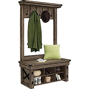 Ameriwood Home Wildwood Wood Veneer Entryway Hall Tree with Storage Bench, Rustic Gray
