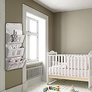 1 Pack Over the Door Organizer, heylad 35.2lbs Load Closet Door Organizer Hanging, Swing-proof Diaper Organizer Storage with 4 Big Pockets 4 Side Mesh Pockets for Nursery Newborn Baby Essentials Stuff