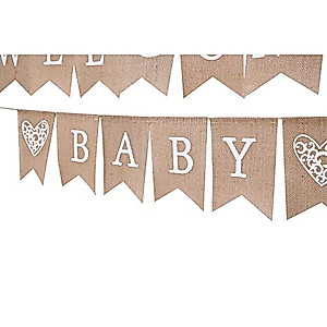 Welcome Baby for Burlap Banner - Bunting Garland for Baby Shower Party Ornament Favors, Baby Photo Prop，Baby Shower Welcome Sign (WELCOME BABY)