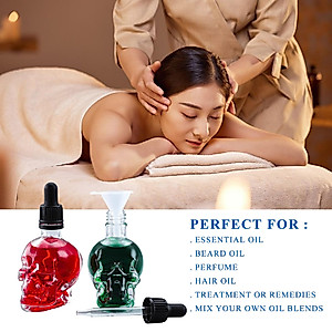 Gaussra Skull Glass Dropper Bottle with Funnel & Labels - 2 Pack - 2 oz Small Empty Eye Dropper Bottle - For Aromatherapy Refillable Essential Oil, Beauty Oil Mix, Beard Oil, Flavor Oil Dispenser