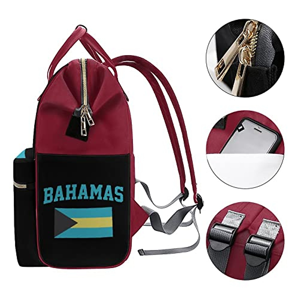 Bahamas Flag Diaper Bag Backpack Large Capacity Mommy Bags Multifunction Nappy Bag Travel Back Pack Red-Style