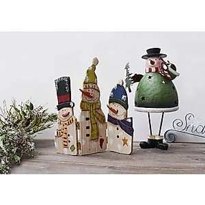 YUMBOR Wood Snowman Folding Screen Antique Table Top Mantel Centerpieces Winter Christmas Indoor Outdoor Decorations 12.5''H