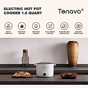 Tenavo Electric Hot Pot with Handle, 1.5L Mini Electric Cooker for Stir Fry, Noodles, Pasta, Nonstick Frying Pan for Sauté, Dual Power Control Ramen Cooker for Dorm and Office