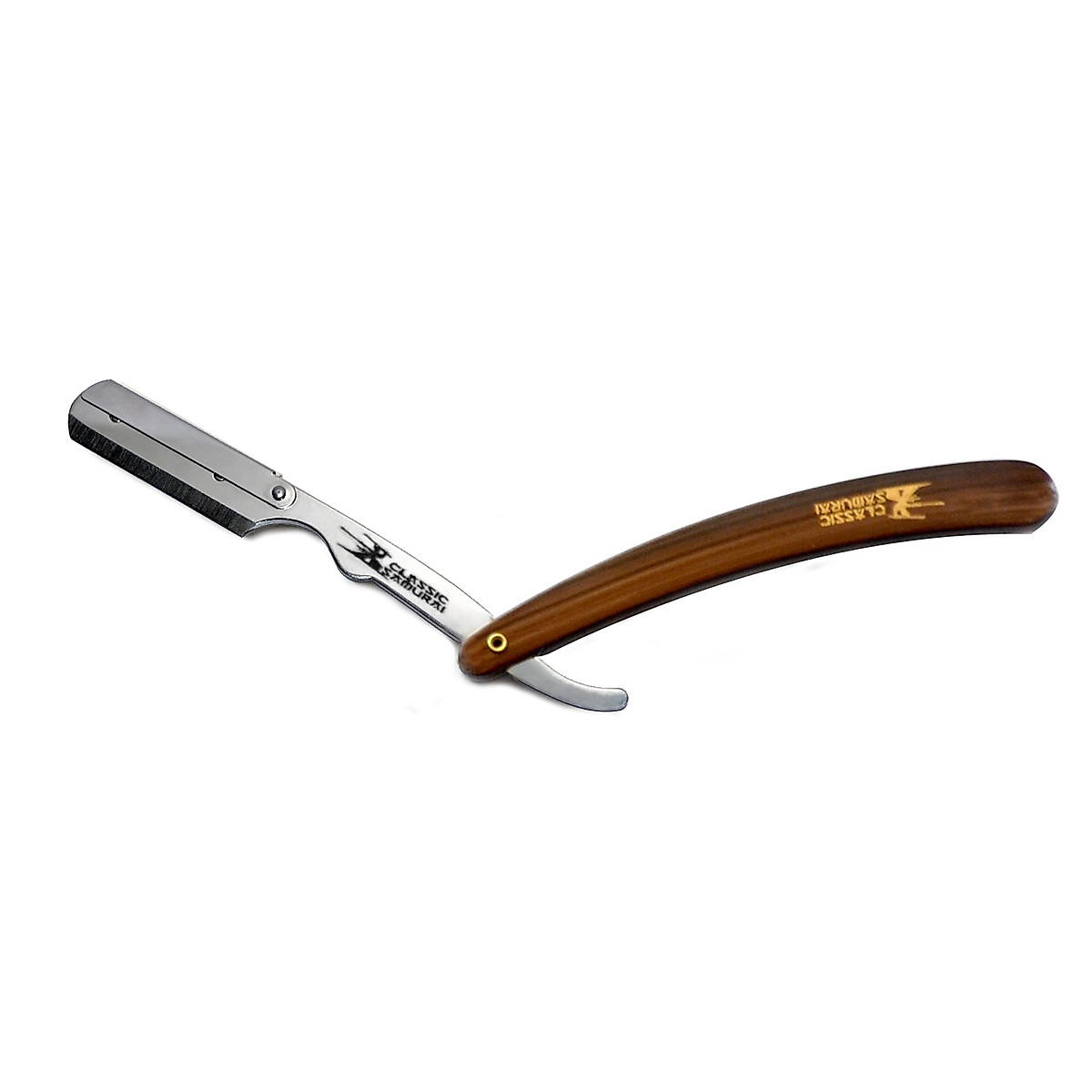Classic Samurai Stainless Steel Professional Barber Folding Straight Edge Razor Shavette Men's Shaving Kit with 200 Count Lord Single Edge Razor Blades (Brown)