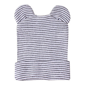 Aablexema Newborn Hat with Ears - Infant Boys Hospital Hat Baby Nursery Beanie Caps 0-3 Months(3pcs, A White & Blue & Grey)