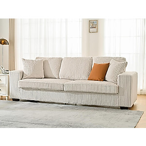 97 in Sofa Couch, Big Comfy Couch for Living Room, Cloud Couch with Oversized Armchair, Small Sofa with 24 in Deep Seat, Velvet Couch for Home and Apartment, Modern Couch, 3 Seater Couch, Beige