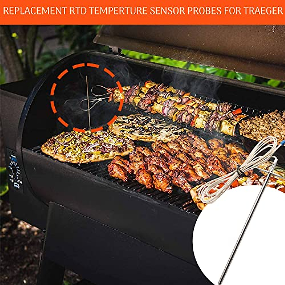 Replacement rtd Temperature Sensor for Traeger, 7" Temperature Sensor Probe Compatible with Most Traeger Grill Models, BAC194