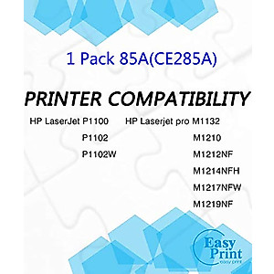 (1x Black) Compatible 85A CE285A Toner Cartridge 85A Used for HP P1100 P1102W Pro M1132 M1210 M1212nf M1214nfh M1217nfw M1219nf, by EasyPrint