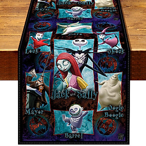 The Nightmare Before Christmas Table Runner Jack and Sally Theme Party Decoration Welcome Halloween Home Kitchen Dining Room Decor (13" x 72")