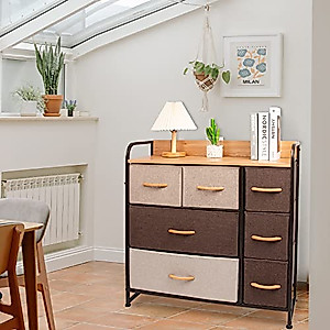 CONNOO Fabic 7 Drawer Dresser Storage Tower, Large Capacity Vertical Organizer Unit for Bedroom, Hallway, Entryway, Closet, Nursery, Sturdy Steel Frame, Wooden Top & Handle, Easy Pull Fabric Bins