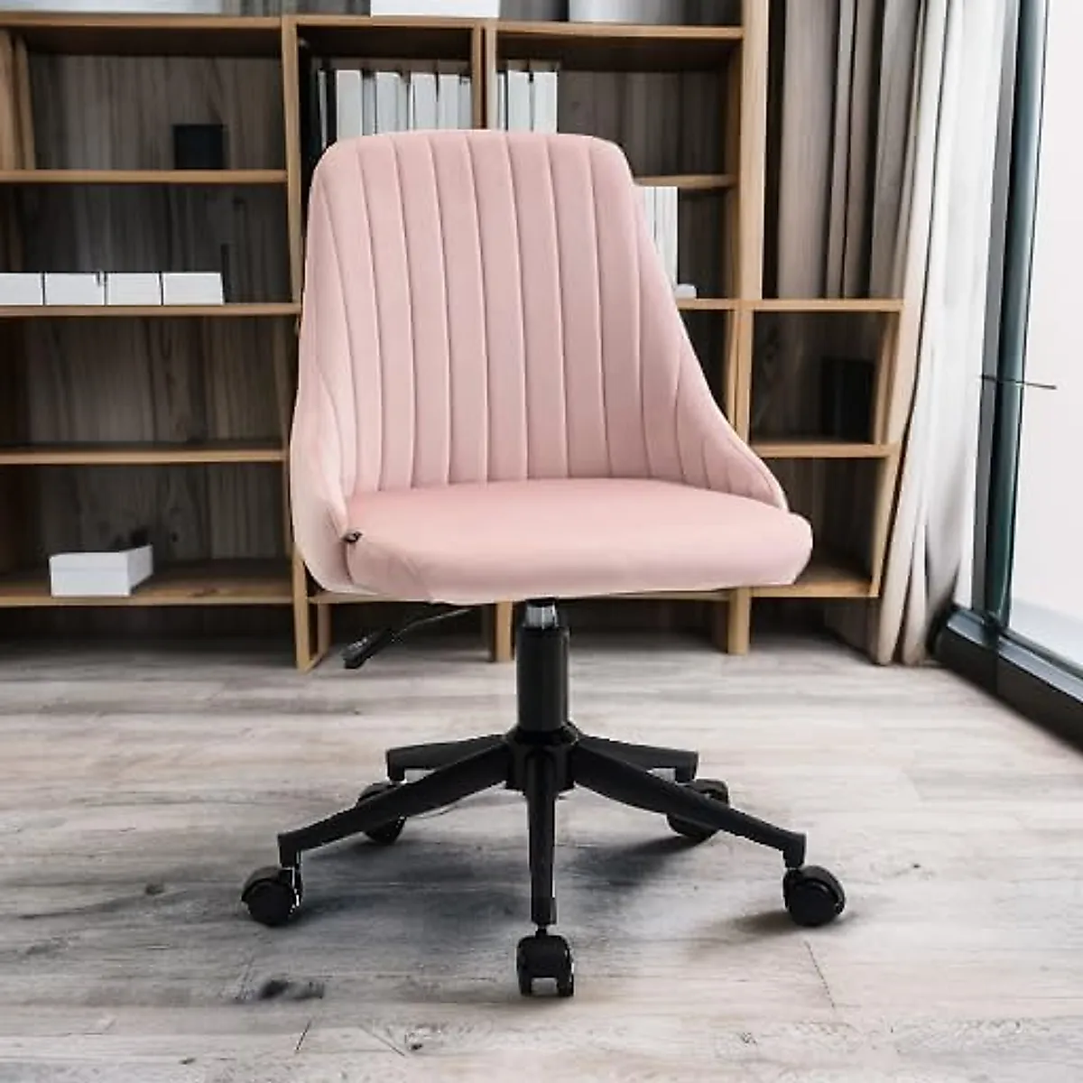 Vinsetto Mid-Back Office Chair, Velvet Fabric Swivel Scallop Shape Computer Desk Chair for Home Office or Bedroom, Pink