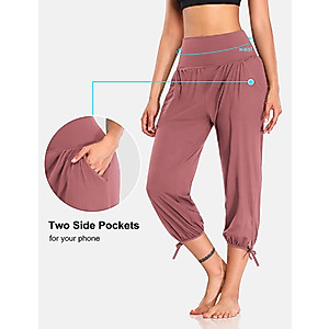 DIBAOLONG Womens Yoga Pants Capri Loose Workout Sweatpants Comfy Lounge Joggers with Pockets Cameo XL