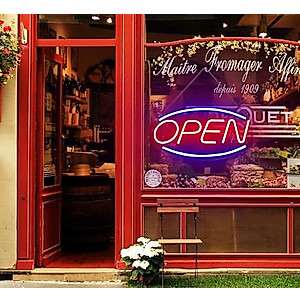 Large LED Neon Open Sign 18"x 8.6" for Business, Powered by USB with ON/OFF Switch Adjustable Brightness Open Neon Lights for Party Bar Salon Hotel Stores Window Wall Decor