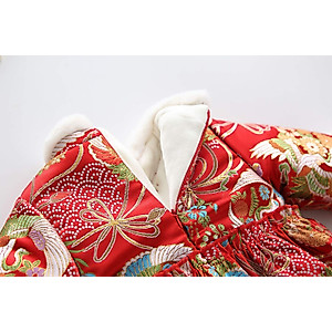 Quenny Girls' Cheongsam Dress,Baby-Girls' Thickened Chinese Style Princess Dress,Babys' New Year's Dresses. (Swan Print, Small(3-6M))