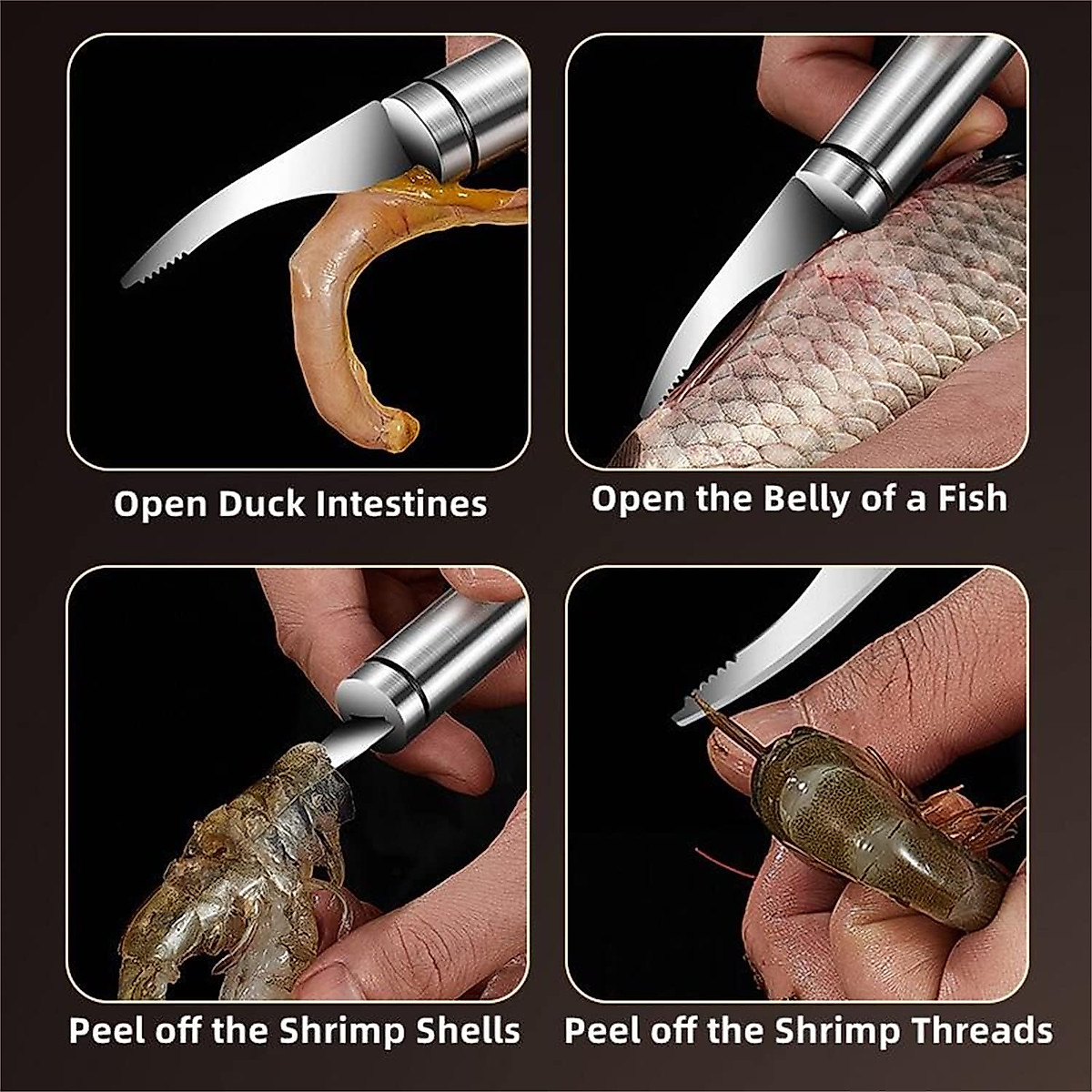 5 in 1 Multifunctional Shrimp Line Fish Maw Knife with Fishbone Forceps, 304 Stainless Steel Shrimp Peeler,Fish Scale Remover, Kitchen Fish and Shrimp/Duck Intestine Cleaner (2)