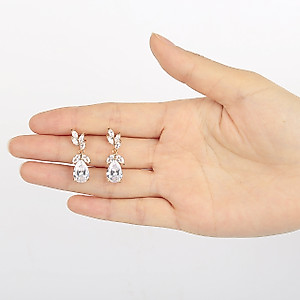 Women's Cubic Zirconia Bridal Earring - Elegant Gold Plated Teardrop Cluster Floral Leaf CZ Crystal Rhinestone Wedding Earring for Bride