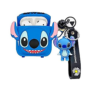 OINbxw Stitch Backpack Case for Airpods 2/1 Soft Silicone Airpods Charging case with Lanyard Keychain 3D Cute Fashion Funny Cartoon Shoulder Bag Design Protective Cover for Women Girls Airpod 2 case