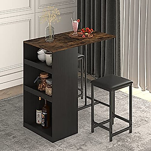 BALUS 3-Piece Dining Table Set for 2 with 3 Storage Shelves, Counter Height Dining Table Set with 2 Barstools for Kitchen, 35.4 Inch Bar Table and Chairs Set, Sturdy Metal Frame, Thicken Wood Top