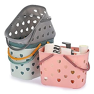 JUXYES Pack of 4 Portable Shower Caddy Basket With Handle, Plastic Shower Caddy Tote for Bathroom College Dorm, Colorful Storage Basket Bin Organizer Shower Tote For Shampoo Conditioner Cosmetics