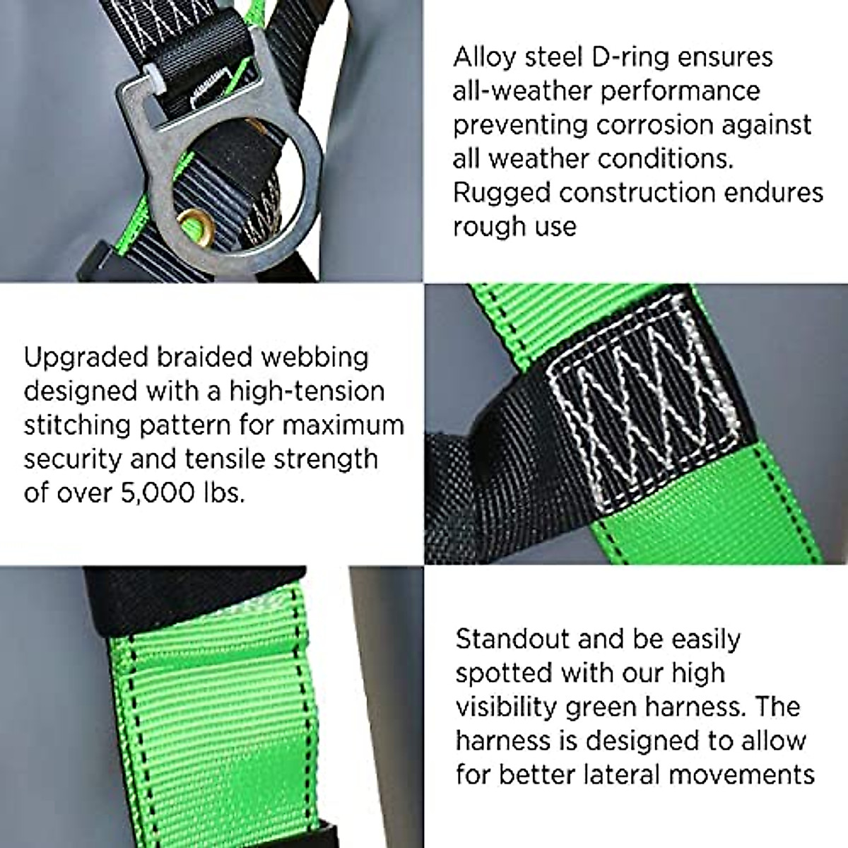 AFP Universal Full-Body Fall Protection Safety Harness w/ 3 D-Rings and Tongue Buckle Legs| Roofer, Construction, Scaffolding PPE (OSHA/ANSI Compliant) (Harness, 1 Pack)