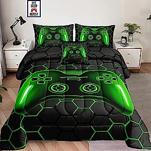5 Pieces Bed in a Bag for Boys Bedding Sets Twin Size,Gamer Comforter Sets for Boys Kids, Gaming Comforter Set for Boys Room Decor with Flat Sheet,Fitted Sheet,Pillowcase,Cushion Cover